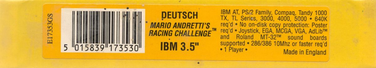 Mario Andretti's Racing Challenge cover or packaging material - MobyGames