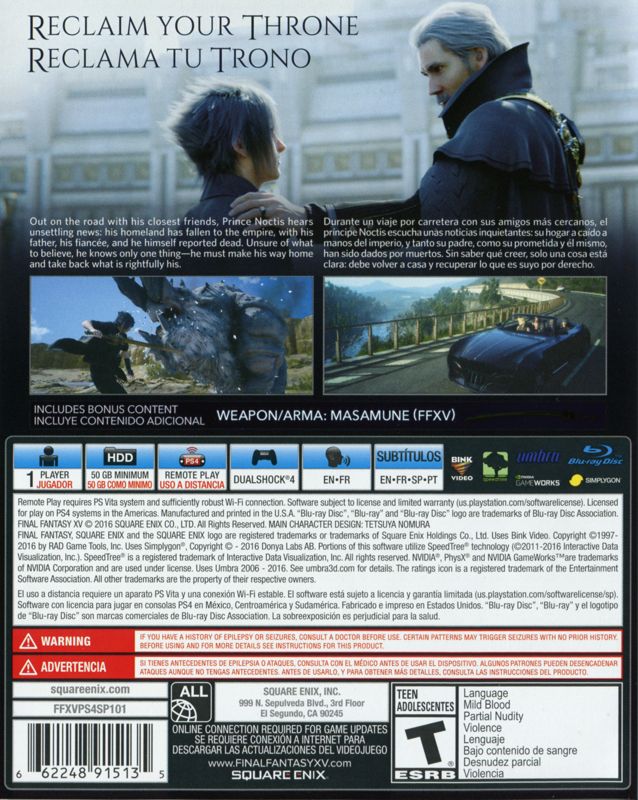 Final Fantasy XV cover or packaging material - MobyGames
