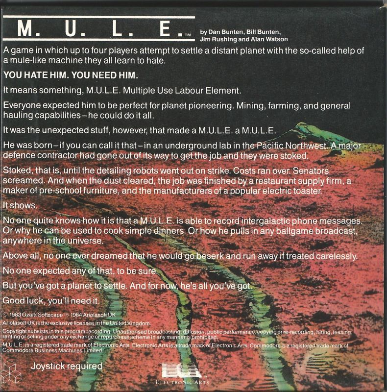 M.U.L.E. cover or packaging material - MobyGames