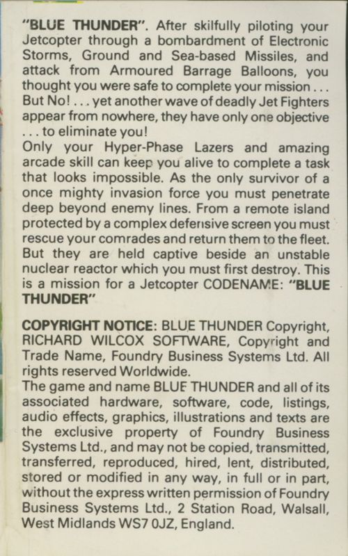Blue Thunder cover or packaging material - MobyGames