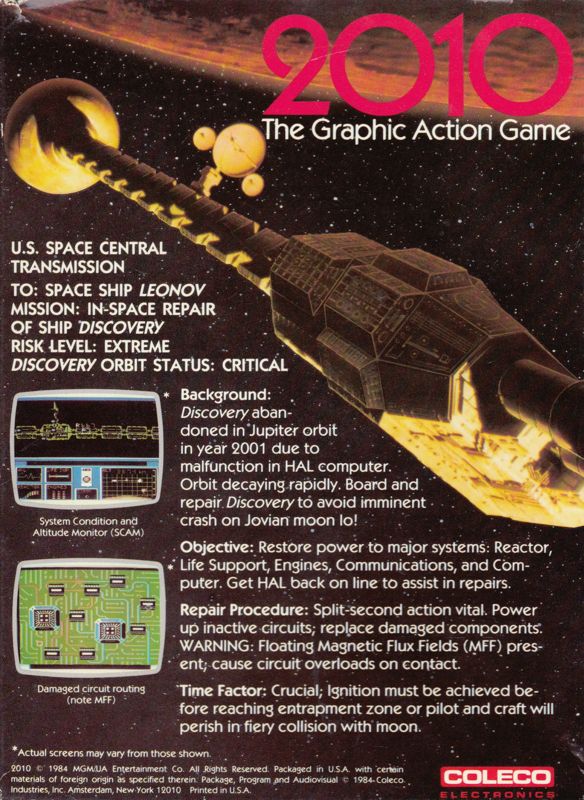 2010: The Graphic Action Game cover or packaging material - MobyGames