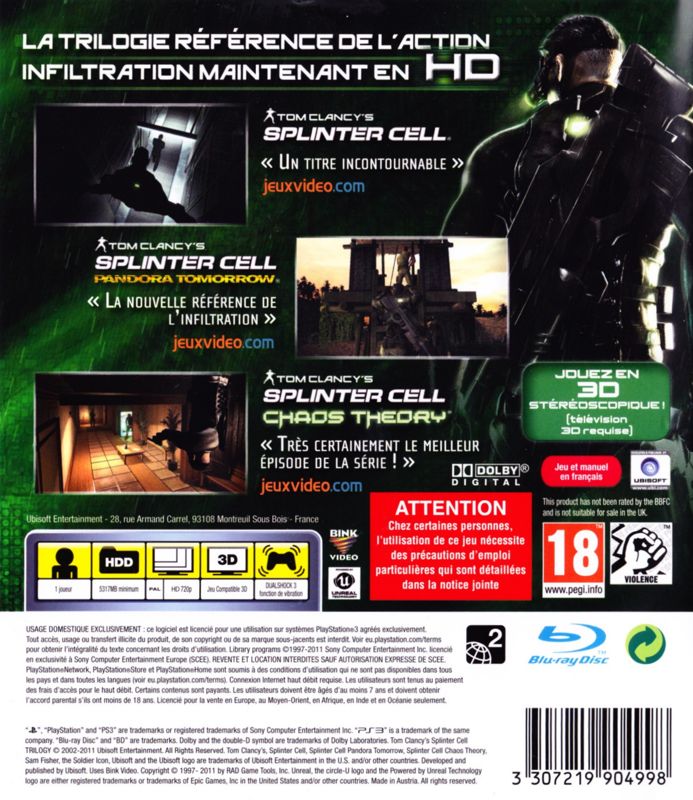 Tom Clancy's Splinter Cell Trilogy cover or packaging material - MobyGames