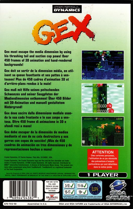 Gex cover or packaging material - MobyGames
