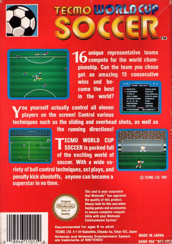 Tecmo World Cup Soccer cover or packaging material - MobyGames