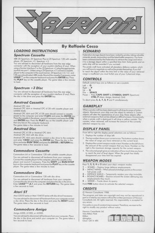 Cybernoid: The Fighting Machine cover or packaging material - MobyGames