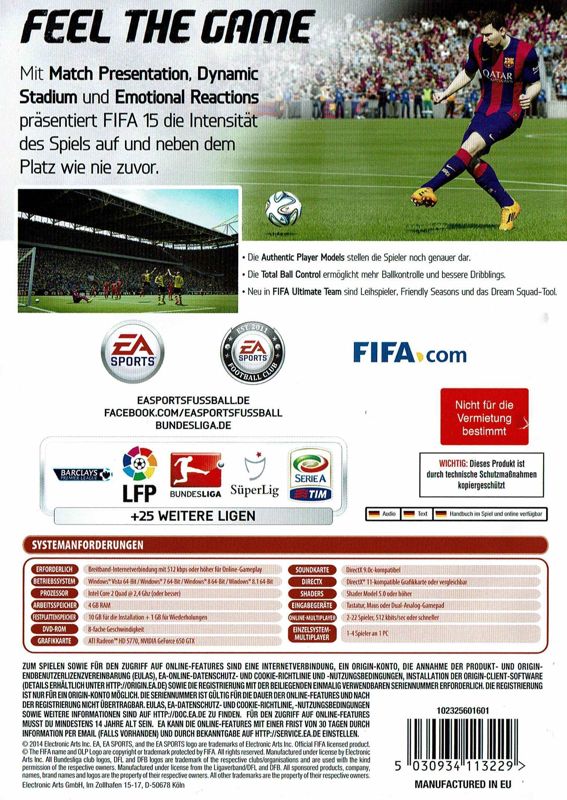 FIFA 15 cover or packaging material - MobyGames