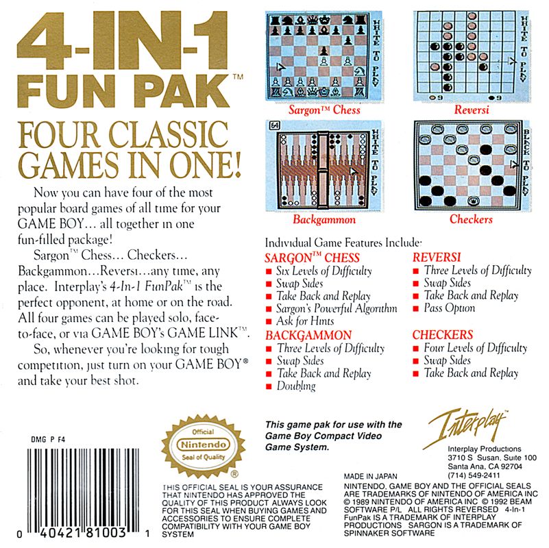 4-in-1 Fun Pak cover or packaging material - MobyGames