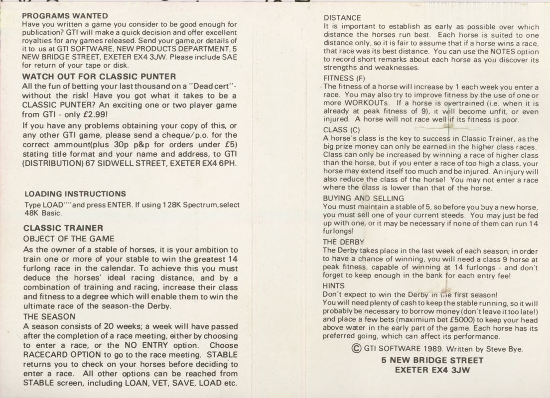 Classic Trainer cover or packaging material - MobyGames