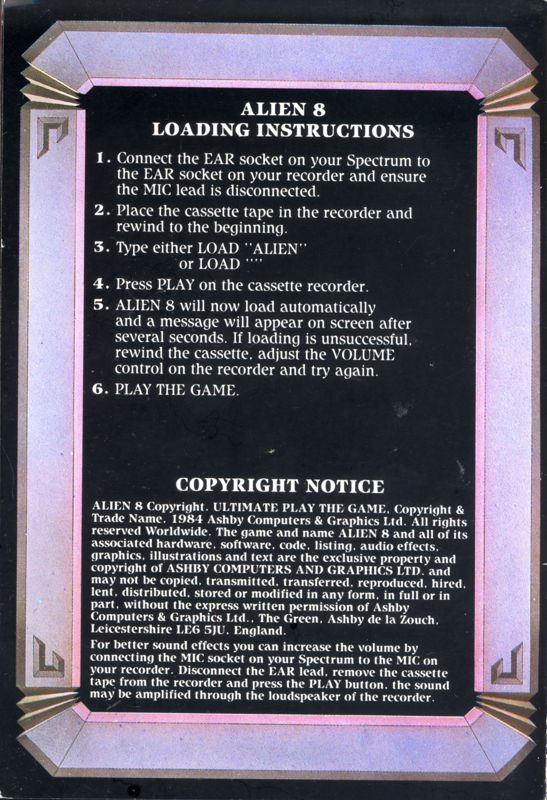 Alien 8 cover or packaging material - MobyGames