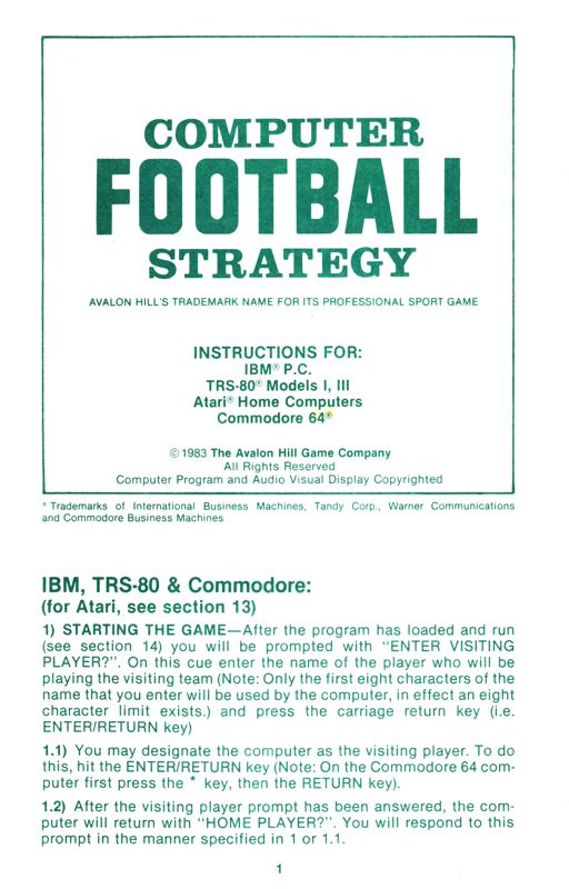Computer Football Strategy cover or packaging material - MobyGames