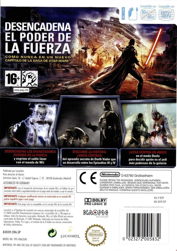 Star Wars: The Force Unleashed cover or packaging material - MobyGames