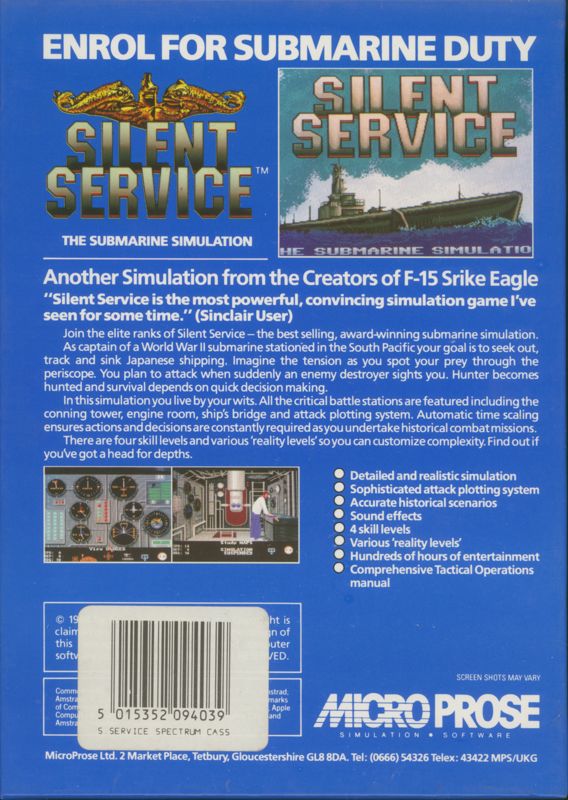 Silent Service cover or packaging material - MobyGames