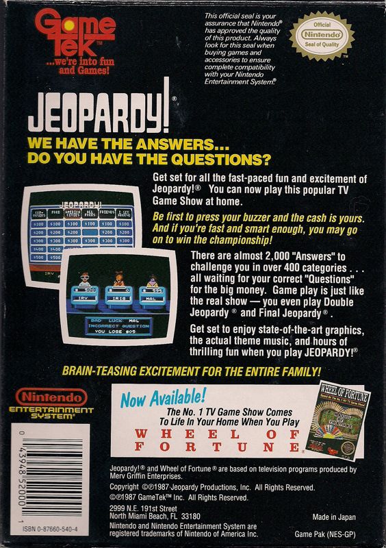 Jeopardy! cover or packaging material - MobyGames