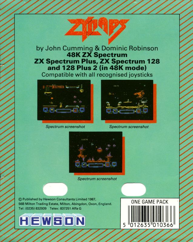 Zynaps cover or packaging material - MobyGames