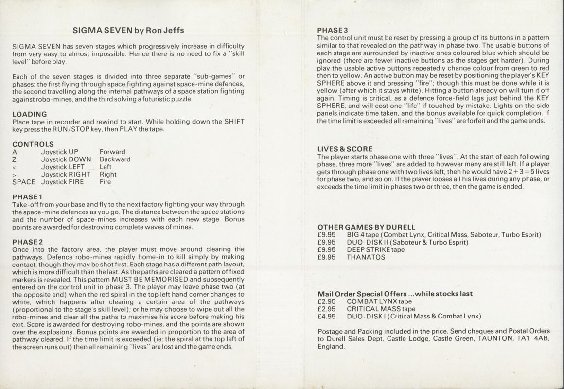 Sigma 7 cover or packaging material - MobyGames