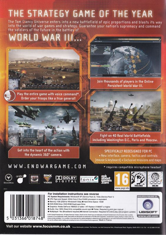 Tom Clancy's EndWar cover or packaging material - MobyGames
