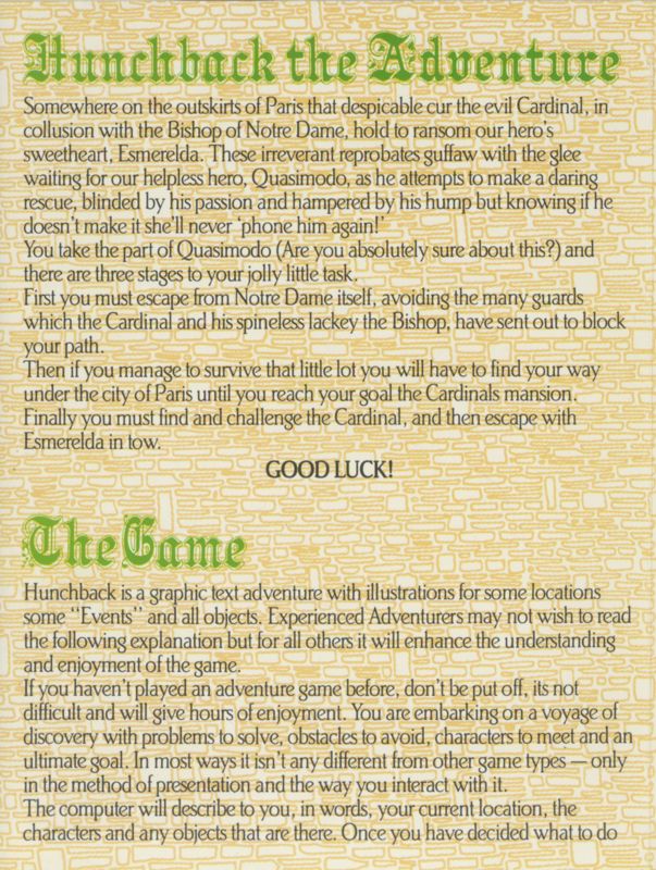 Hunchback: The Adventure cover or packaging material - MobyGames