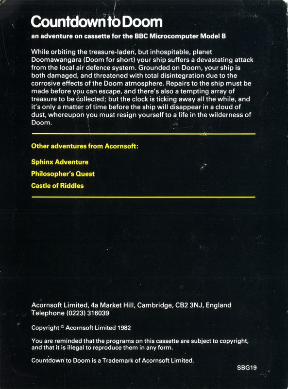 Countdown to Doom cover or packaging material - MobyGames