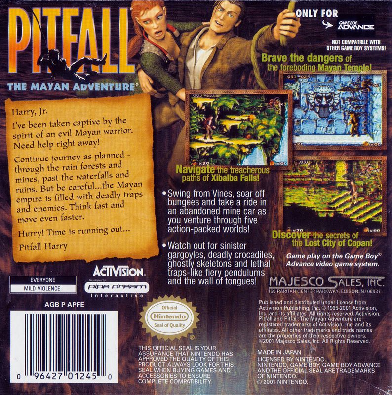 Pitfall: The Mayan Adventure cover or packaging material - MobyGames