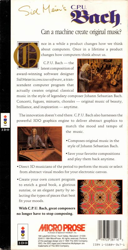 Sid Meier's C.P.U. Bach cover or packaging material - MobyGames