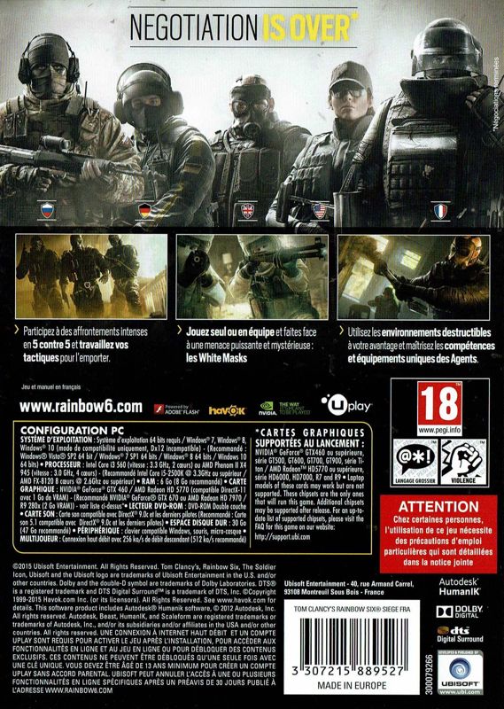 Tom Clancy's Rainbow Six: Siege cover or packaging material - MobyGames