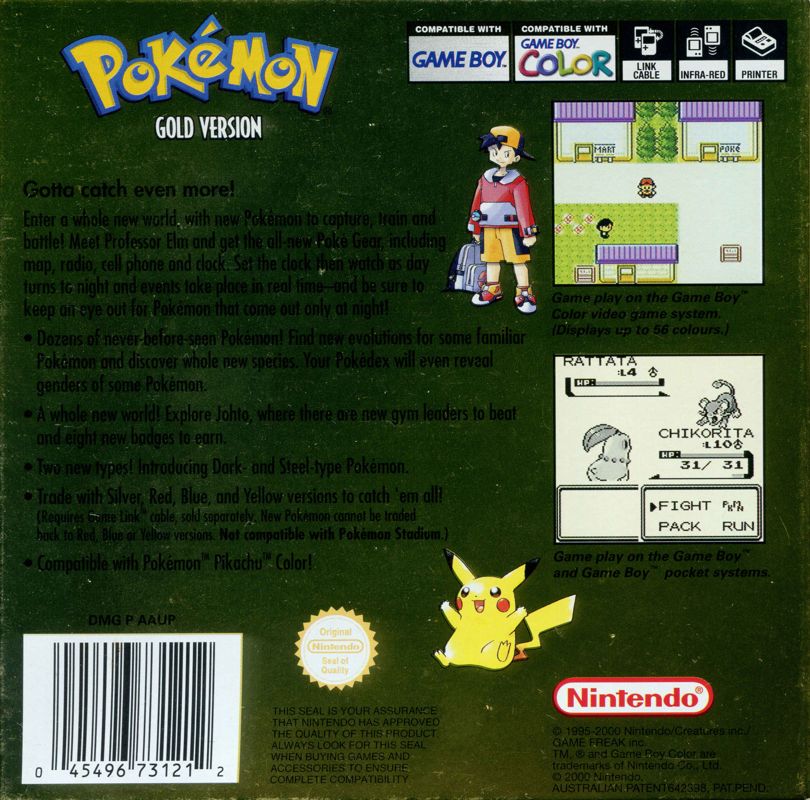 Pokémon Gold Version cover or packaging material - MobyGames
