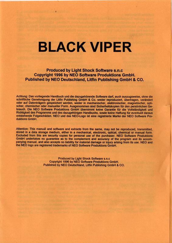 Black Viper cover or packaging material - MobyGames