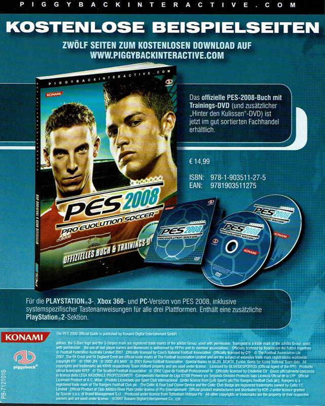 PES 2008: Pro Evolution Soccer cover or packaging material - MobyGames