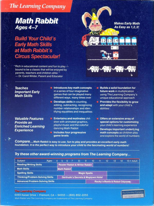 Math Rabbit cover or packaging material - MobyGames