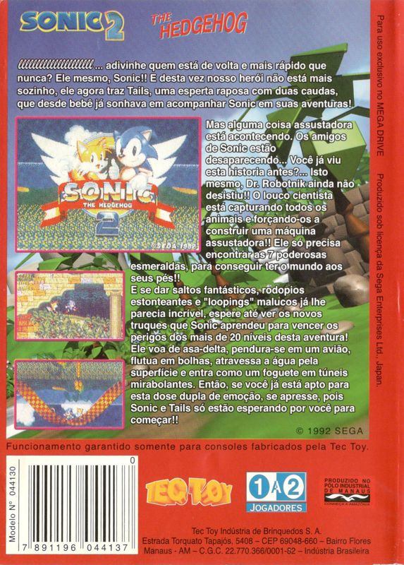Sonic the Hedgehog 2 cover or packaging material - MobyGames