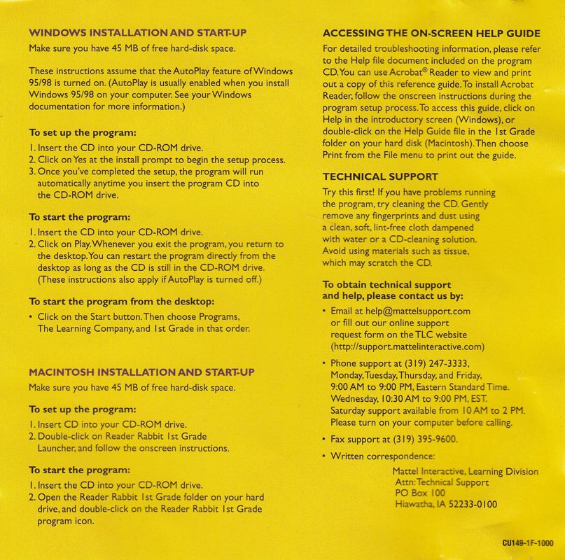 Reader Rabbit: 1st Grade cover or packaging material - MobyGames