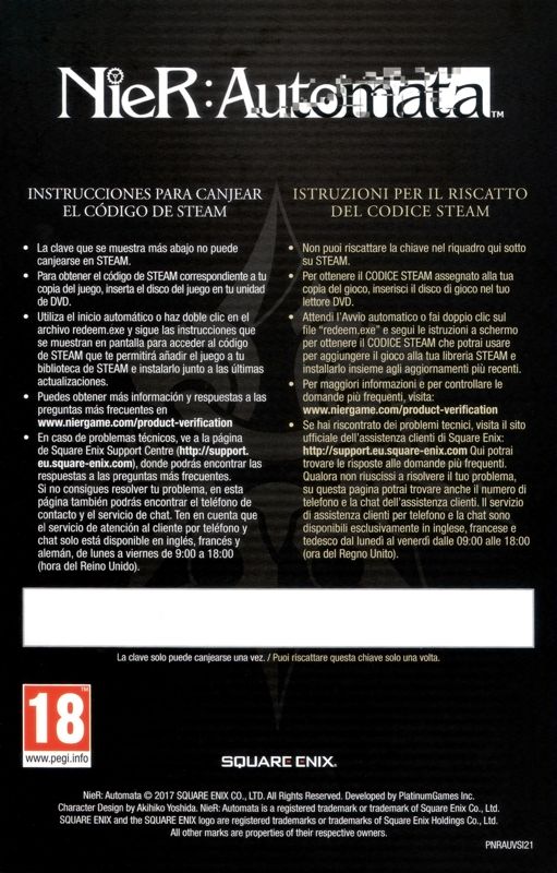 NieR: Automata (Day One Edition) cover or packaging material - MobyGames