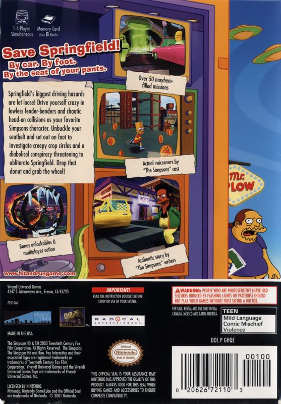 The Simpsons: Hit & Run cover or packaging material - MobyGames