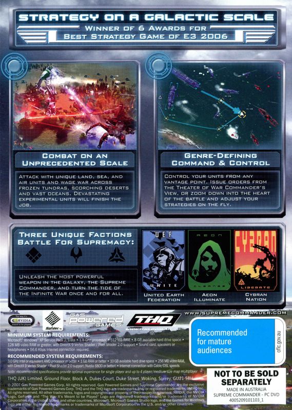 Supreme Commander cover or packaging material - MobyGames