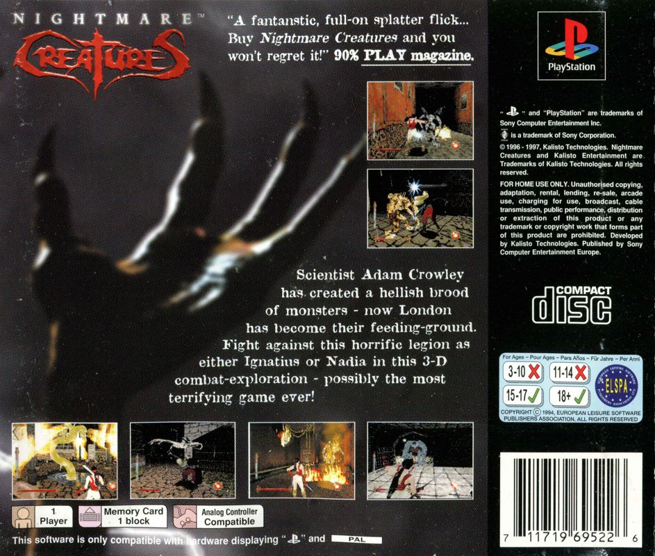 Nightmare Creatures cover or packaging material - MobyGames