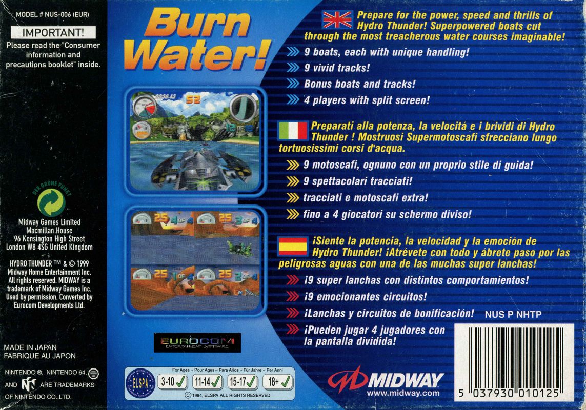 Hydro Thunder cover or packaging material - MobyGames