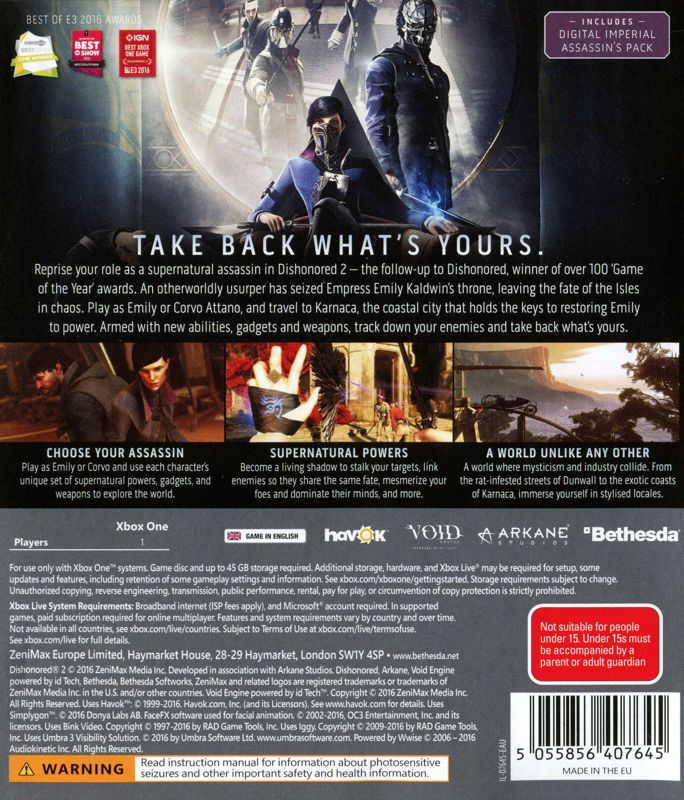 Dishonored 2 cover or packaging material - MobyGames