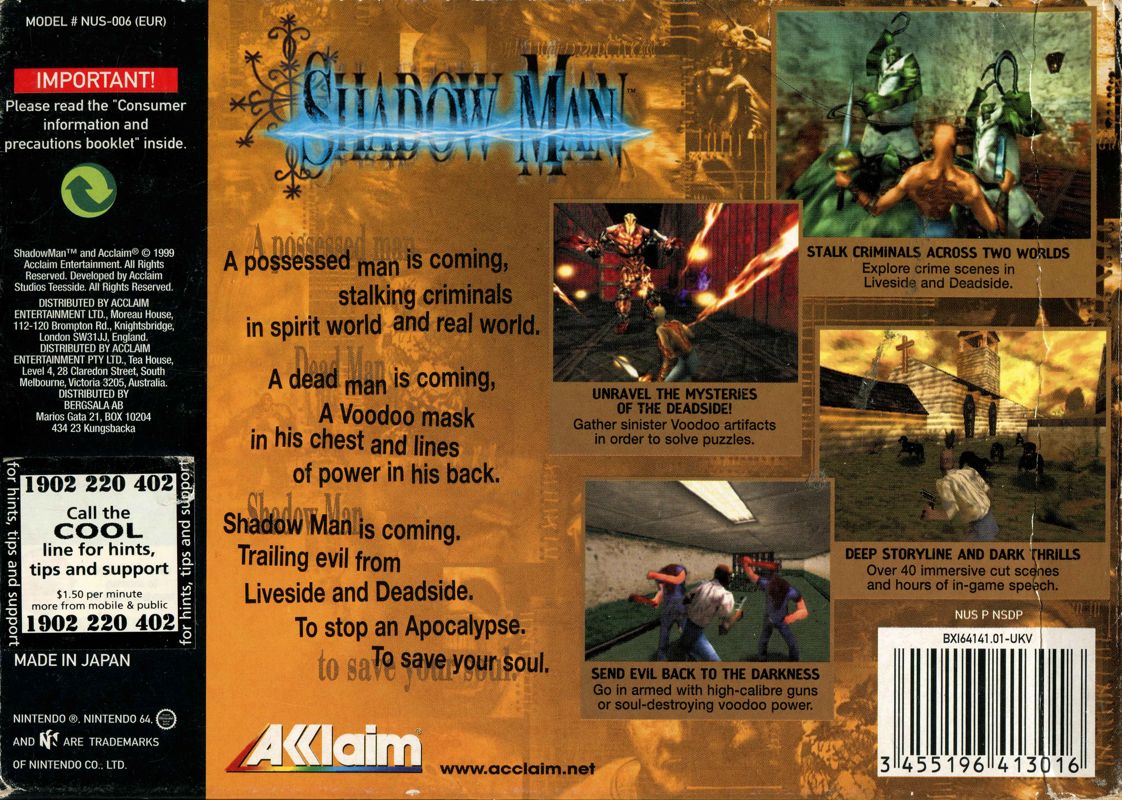 Shadow Man cover or packaging material - MobyGames