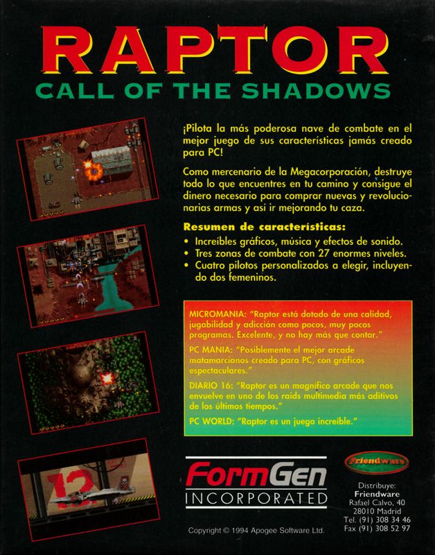 Raptor: Call of the Shadows cover or packaging material - MobyGames
