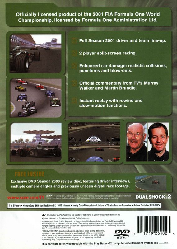 Formula One 2001 cover or packaging material - MobyGames