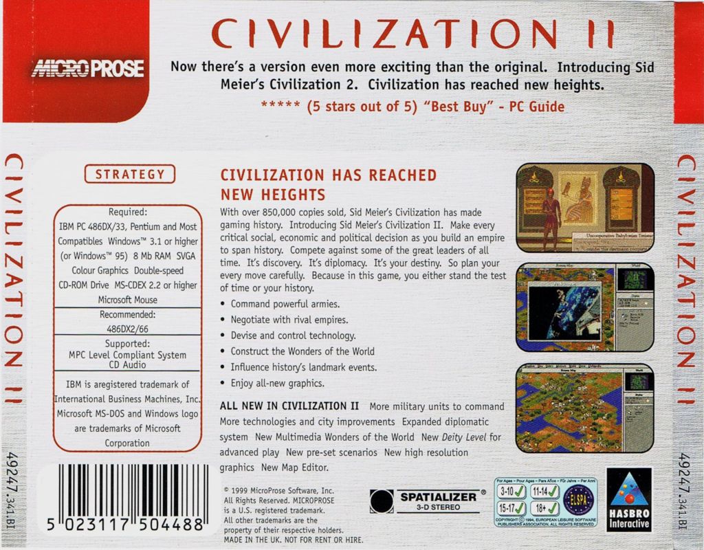 Sid Meier's Civilization II cover or packaging material - MobyGames