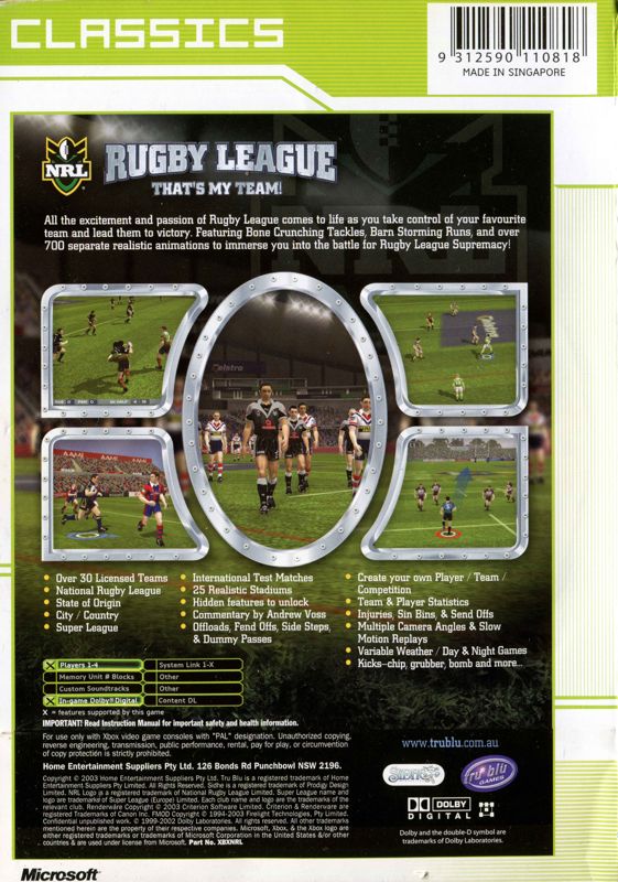 NRL Rugby League cover or packaging material - MobyGames