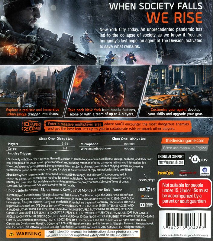 Tom Clancy's The Division cover or packaging material - MobyGames