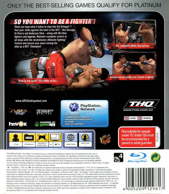 UFC 2009 Undisputed cover or packaging material - MobyGames
