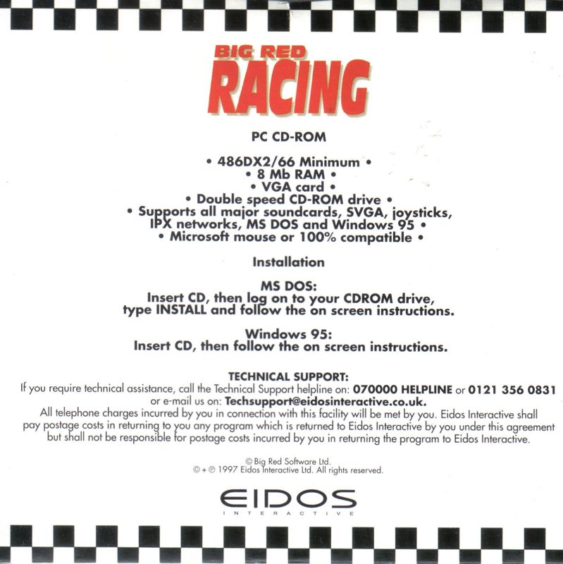 Big Red Racing cover or packaging material - MobyGames