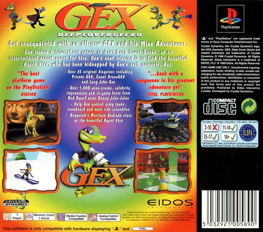 Gex 3: Deep Cover Gecko cover or packaging material - MobyGames