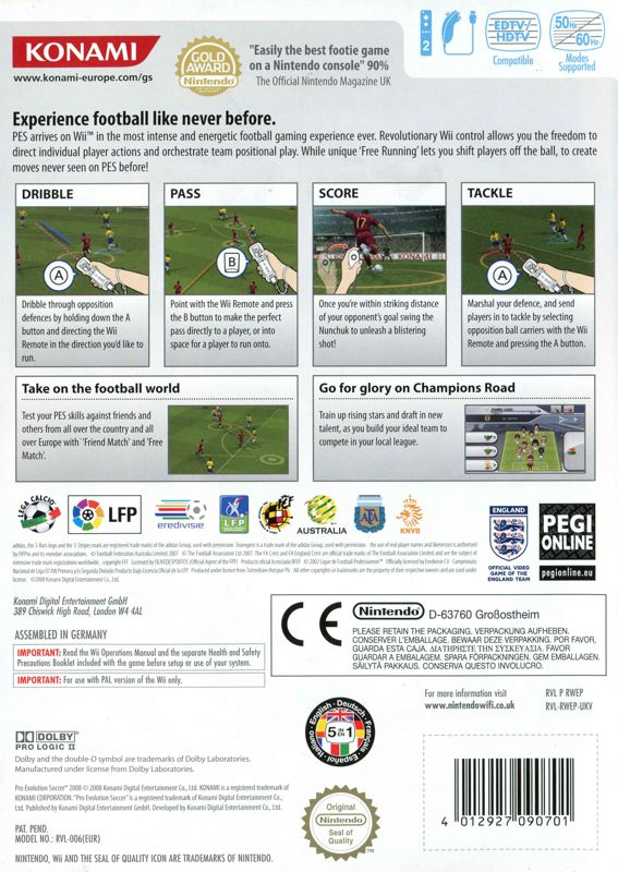 PES 2008: Pro Evolution Soccer cover or packaging material - MobyGames