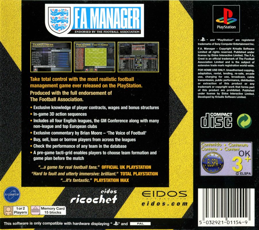 F.A. Manager cover or packaging material - MobyGames