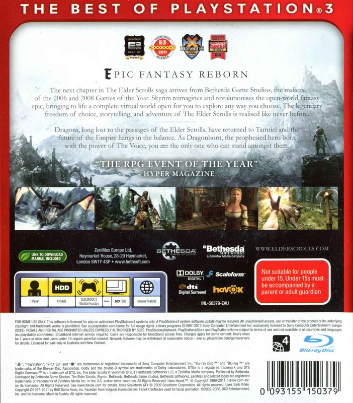 The Elder Scrolls V: Skyrim cover or packaging material - MobyGames