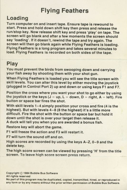 Flying Feathers cover or packaging material - MobyGames